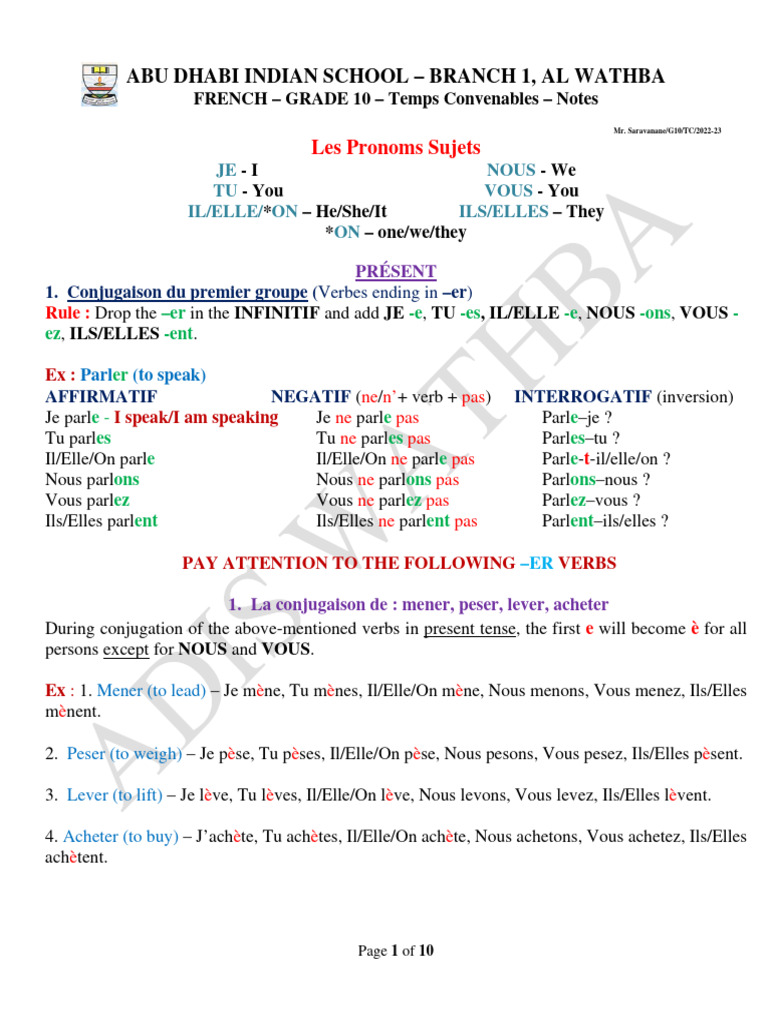 Conjugaison des verbes en français | PDF | Morphologie | Syntaxe
