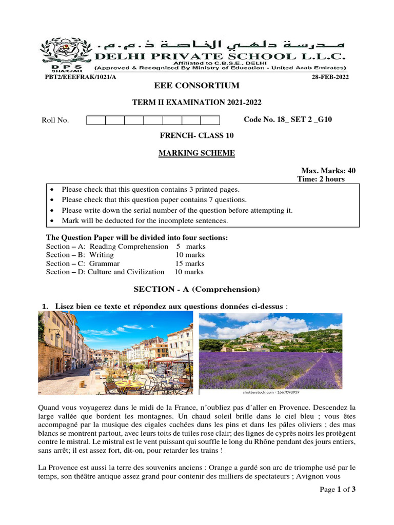 French - Answer Key - 2nd Worksheet | PDF