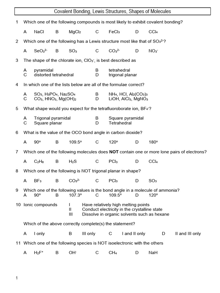 HL Bonding Questions 2 | PDF | Chemical Bond | Covalent Bond