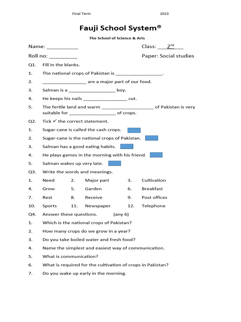 Class 2 Paper SST Finl 2023 | PDF