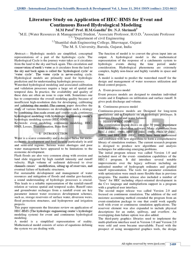 Literature Study On Application of HEC H | PDF | Hydrology | Drainage Basin