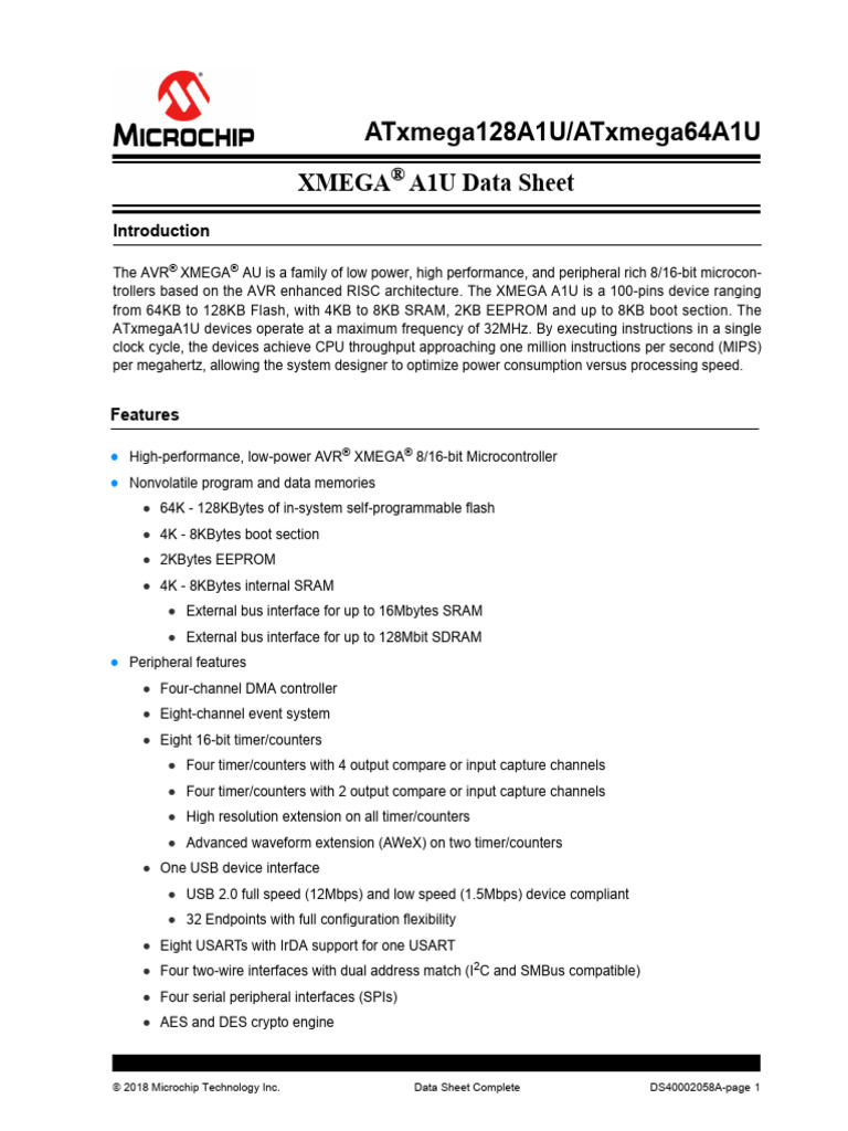 ATxmega128A1U 64A1U Data Sheet DS40002058A | PDF | Microcontroller ...