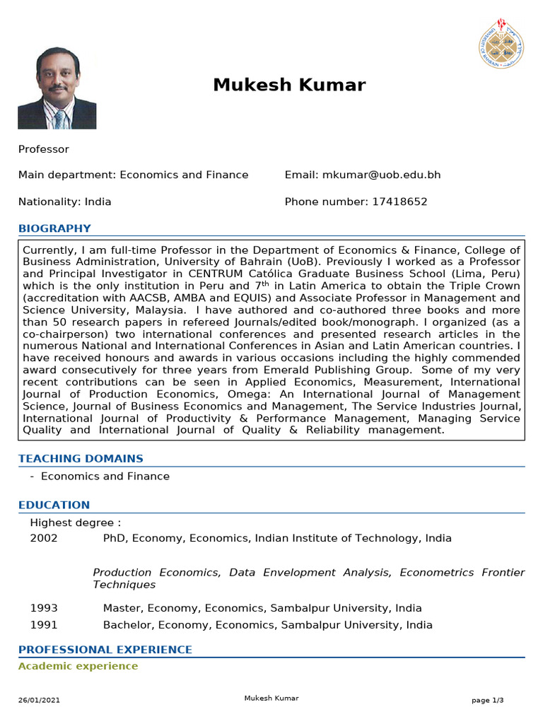CV KUMAR M en | PDF | Negocios