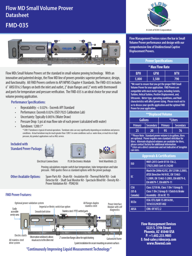 Small Volume Prover Data Sheet FMD 035 1.7 09 21 | PDF