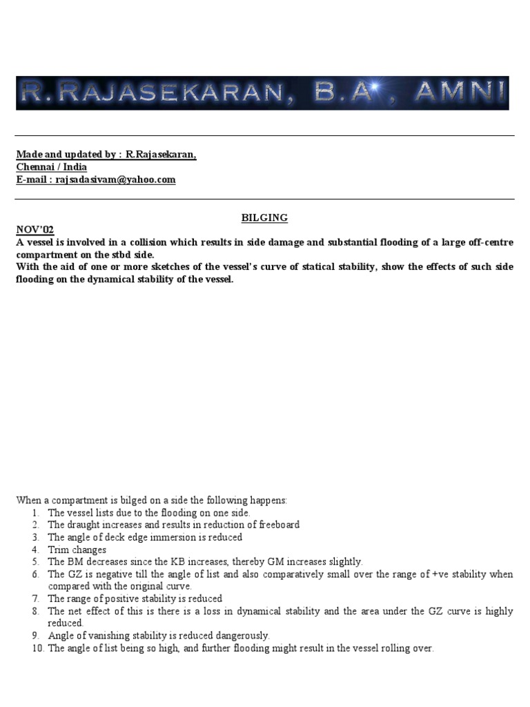 Ship Stability Short Notes | PDF | Ships | Watercraft