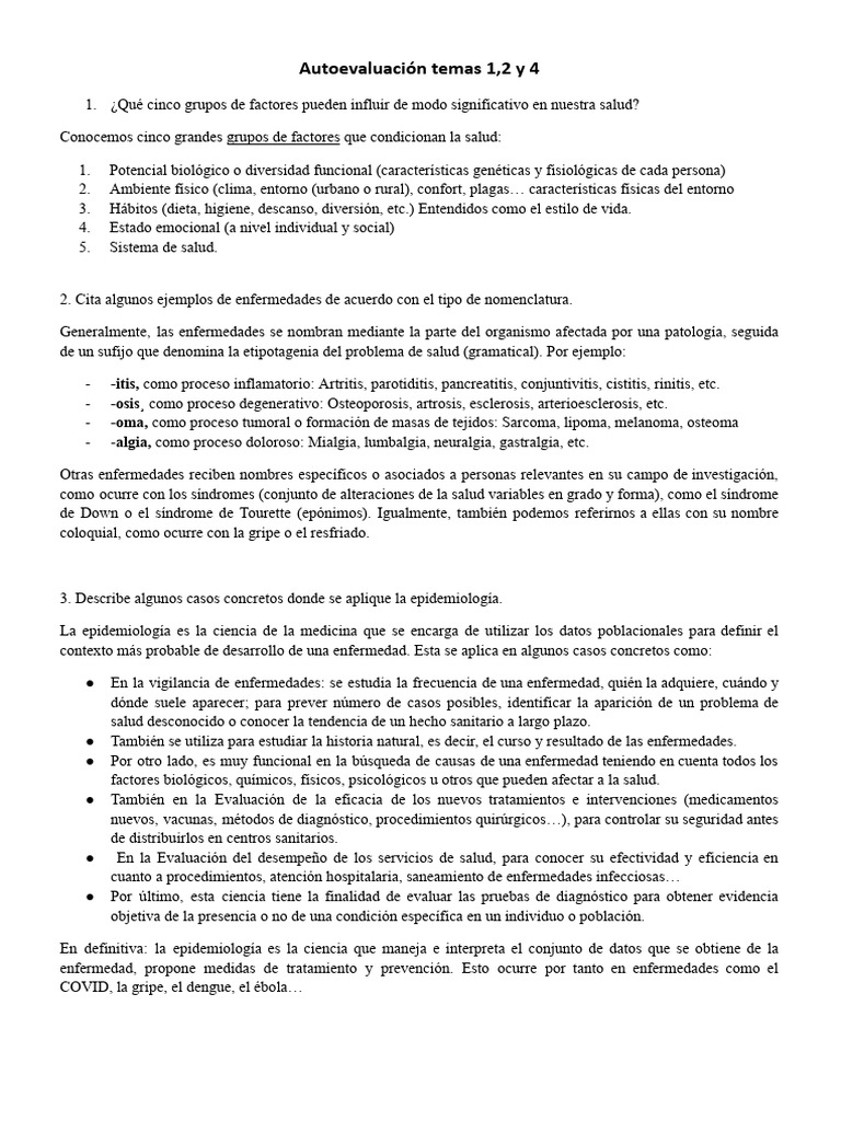 Autoevaluación Temas 1,2 y 4 | PDF | Escuchando | Sistema endocrino
