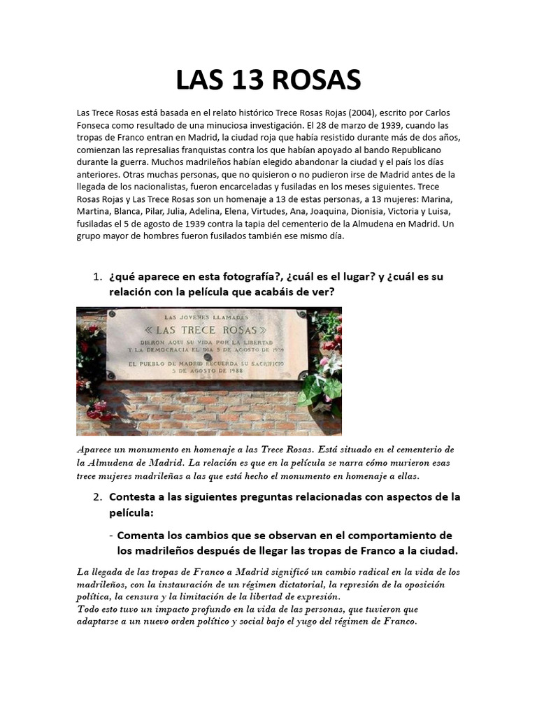 Trbajo Pelicula 13 Rosas | PDF | España franquista | Francisco franco