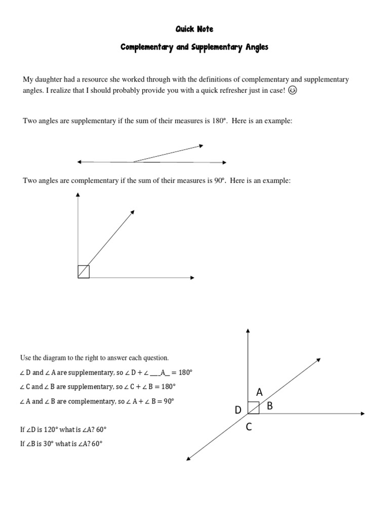 Free Complementary and Supplementary Angles Worksheets | PDF | Angle