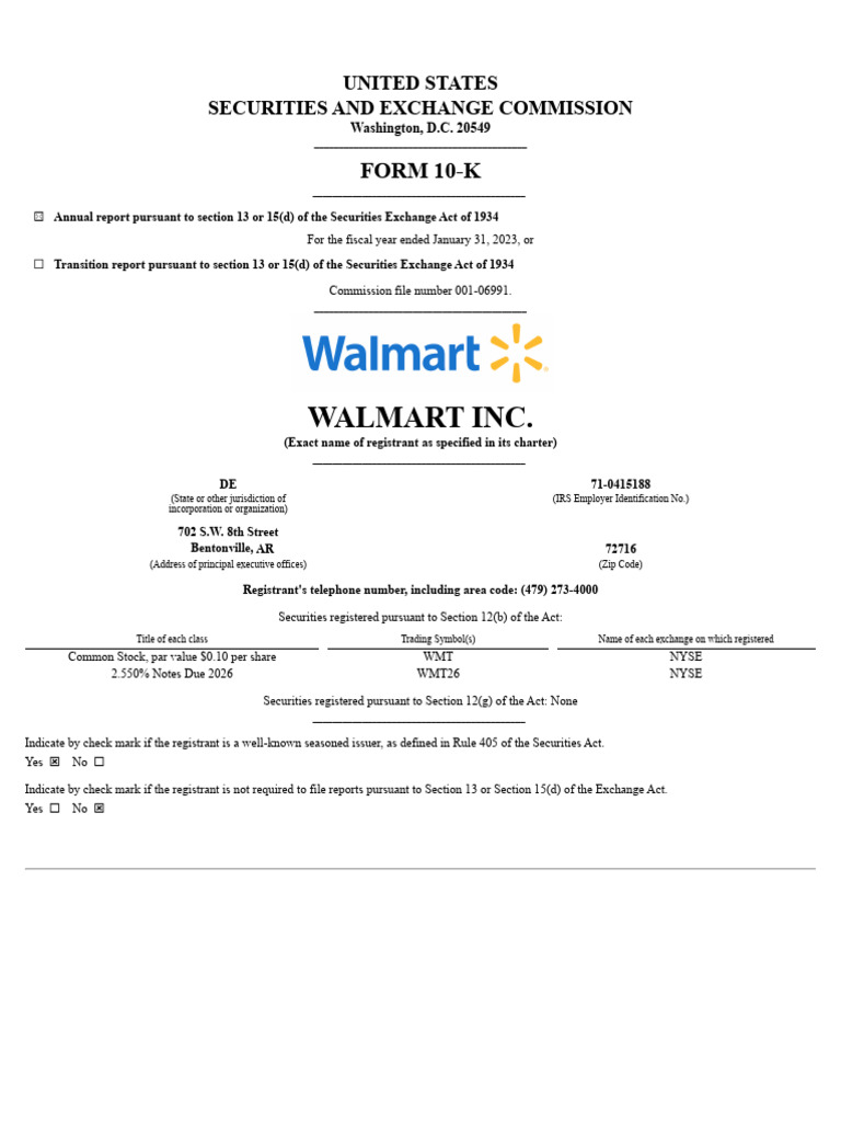 Walmart Inc.: FORM 10-K | PDF | Form 10 K | Walmart
