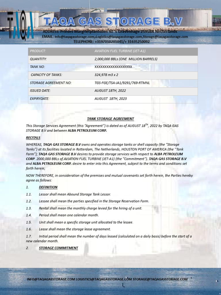 Taqa Gas Storage Official Jeta-1 Tsa To Alba Petroleum Corp. Jet A1 ...