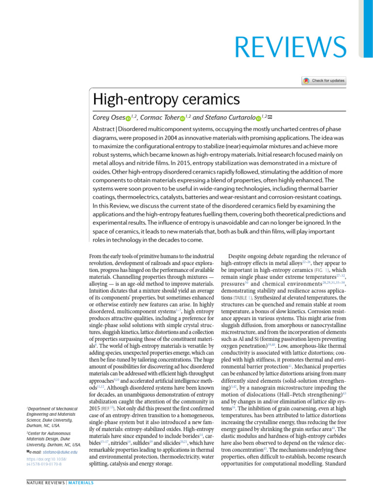 Natur Erevie Wpaper High Entropy Carbide | PDF | Ceramics | Applied And ...