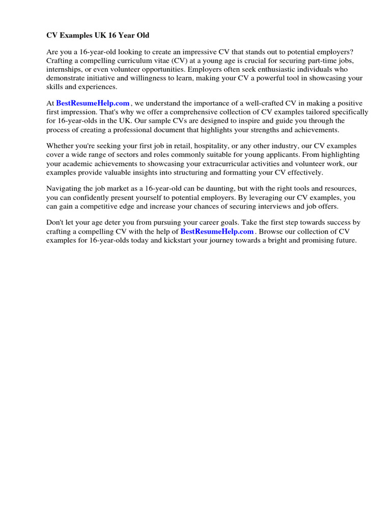 CV Examples Uk 16 Year Old | PDF