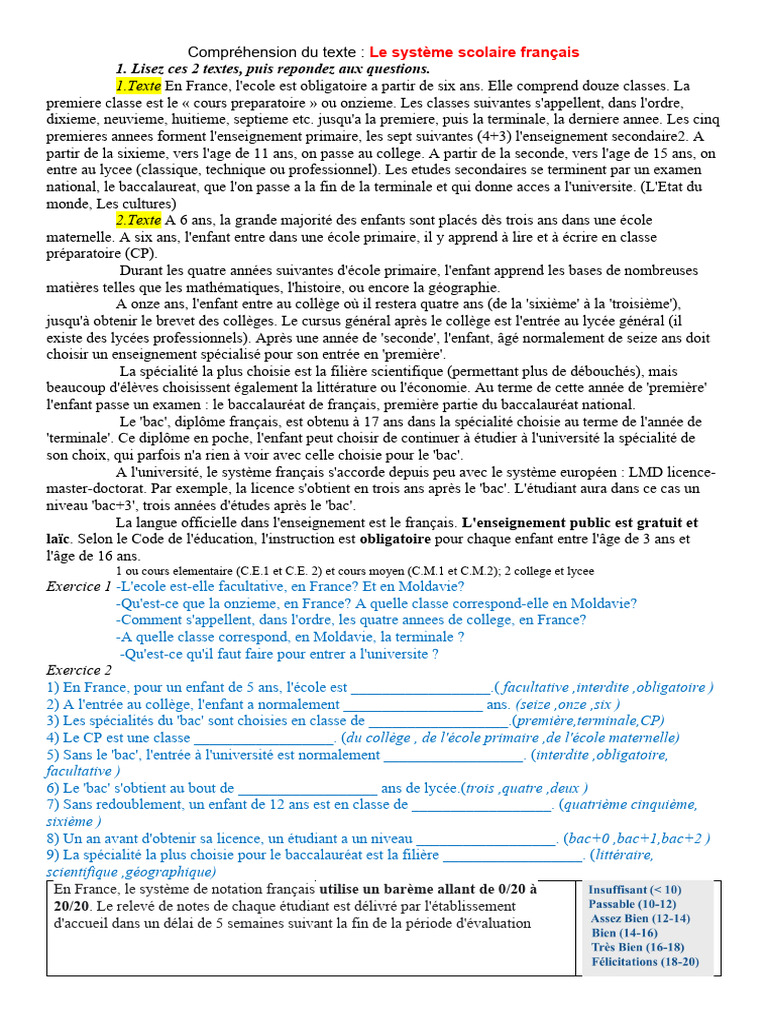 Comprendre le système scolaire français | PDF | Enseignement secondaire ...