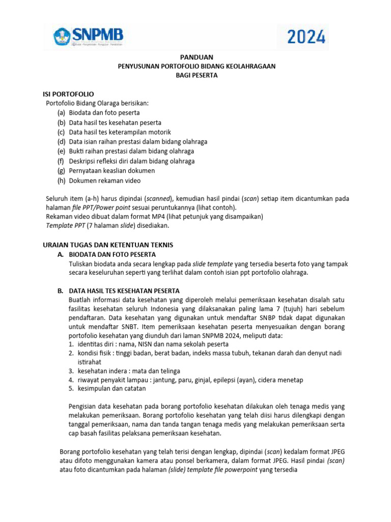 00 Final Panduan Portofolio or SNPMB 2024 | PDF
