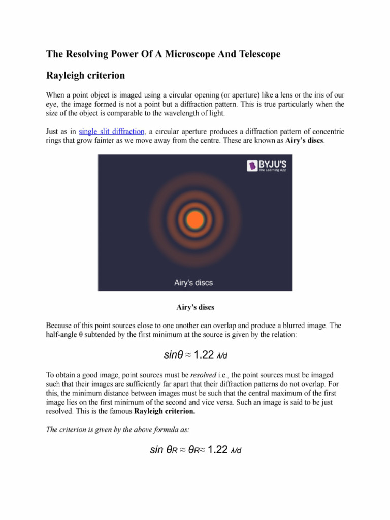 The Resolving Power of A Microscope and Telescope | PDF