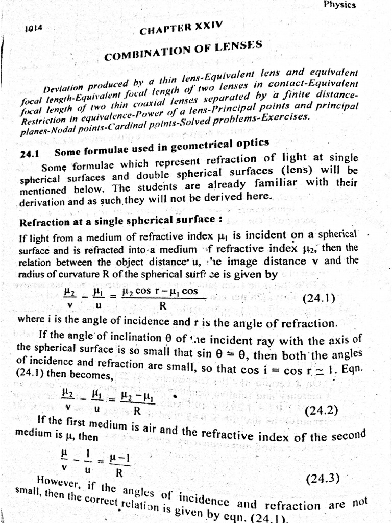 Combination of Lens | PDF