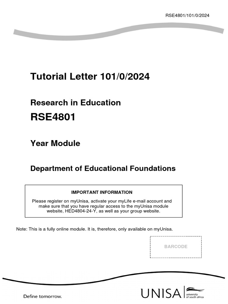 Unisa RSE4801 Tutorial Letter 101/2024 | PDF | Learning | Libraries