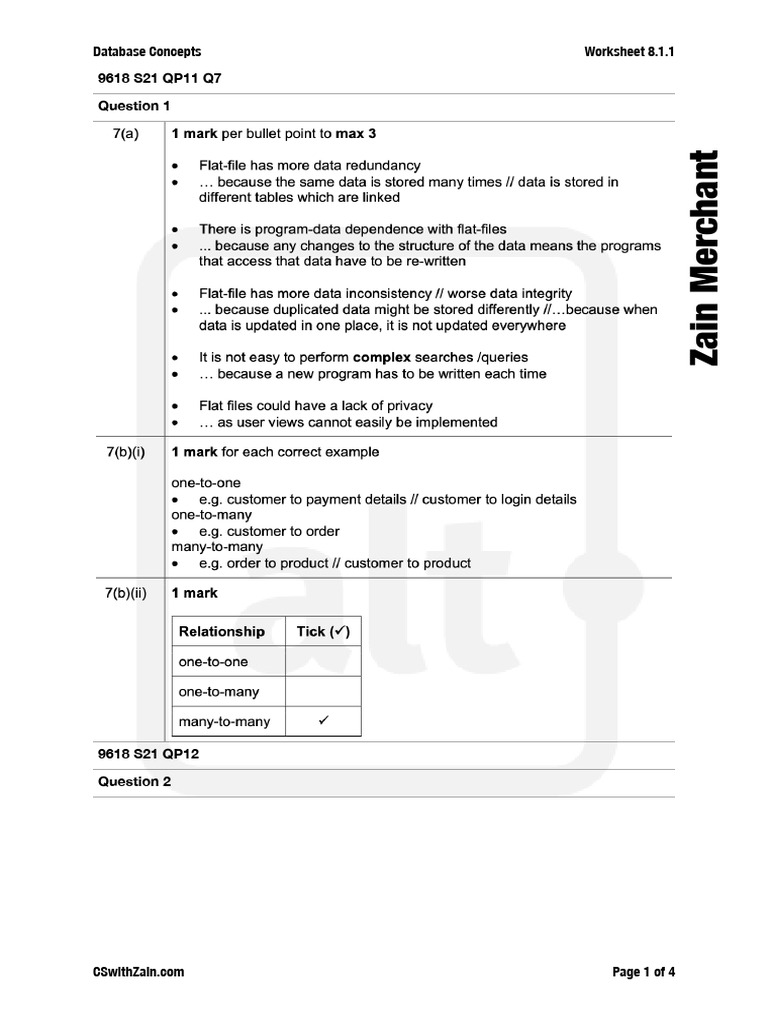 Database Concepts Worksheets | PDF | Information Technology | Software ...