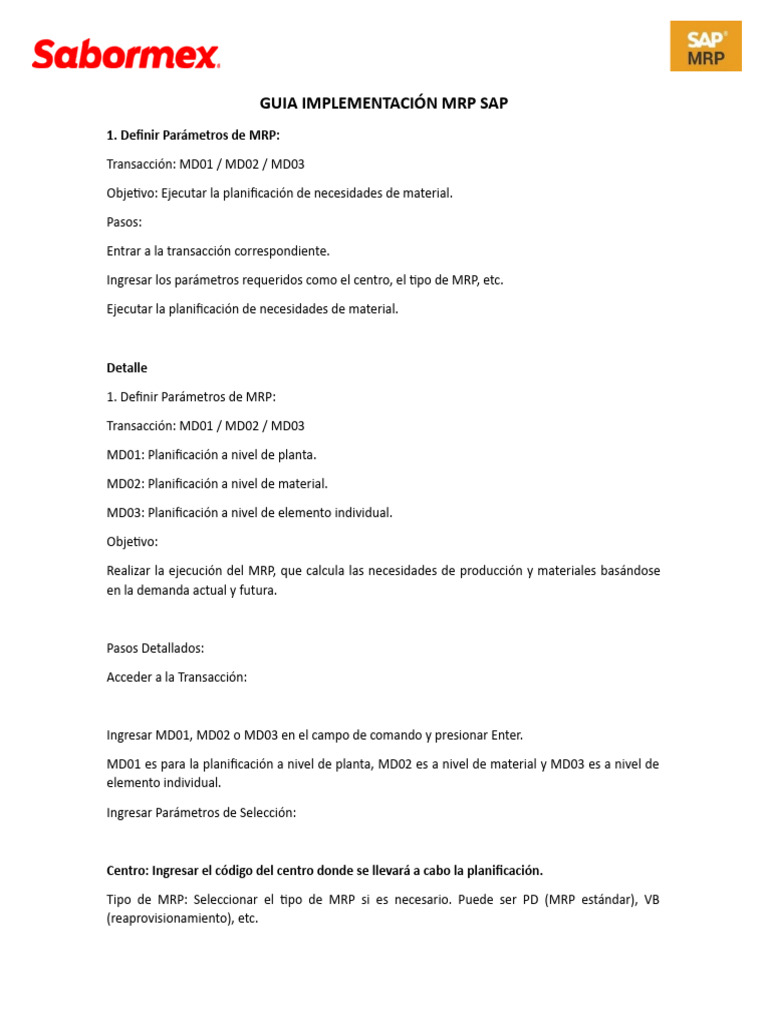 Guia Implementación MRP Sap | PDF | Planificación | Informática