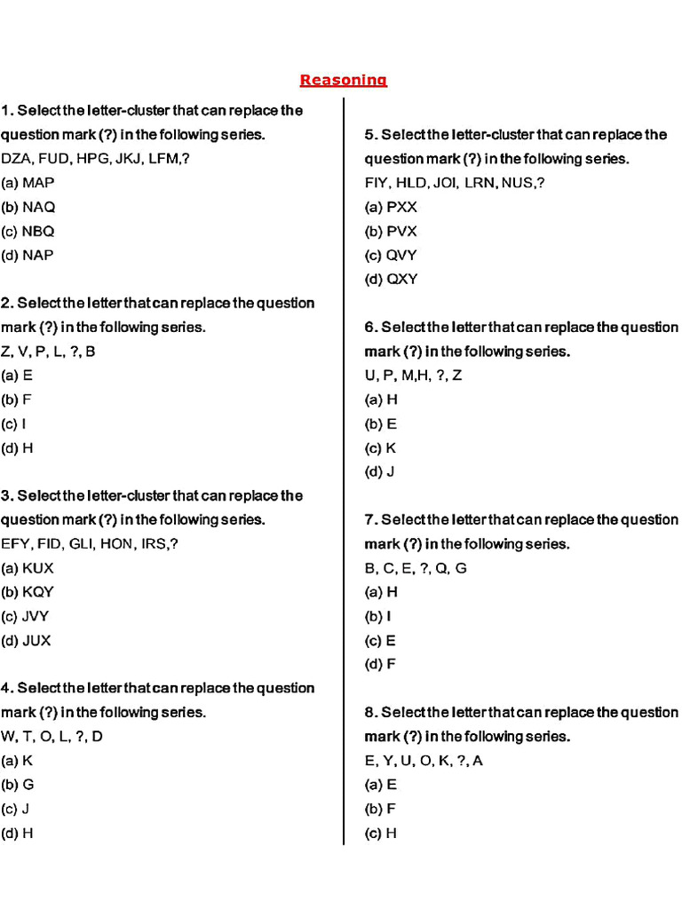 SSC CGL 2024 Reasoning Practice Set-18 | PDF