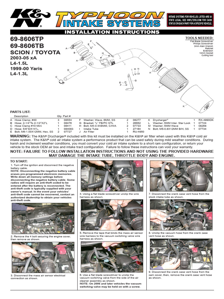 K&N Typhoon Instructions. | PDF | Throttle | Screw