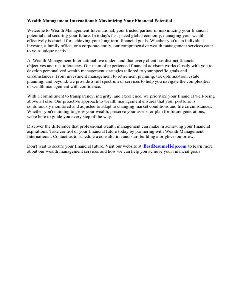Wealth Management Internship Cover Letter | PDF | Wealth Management ...