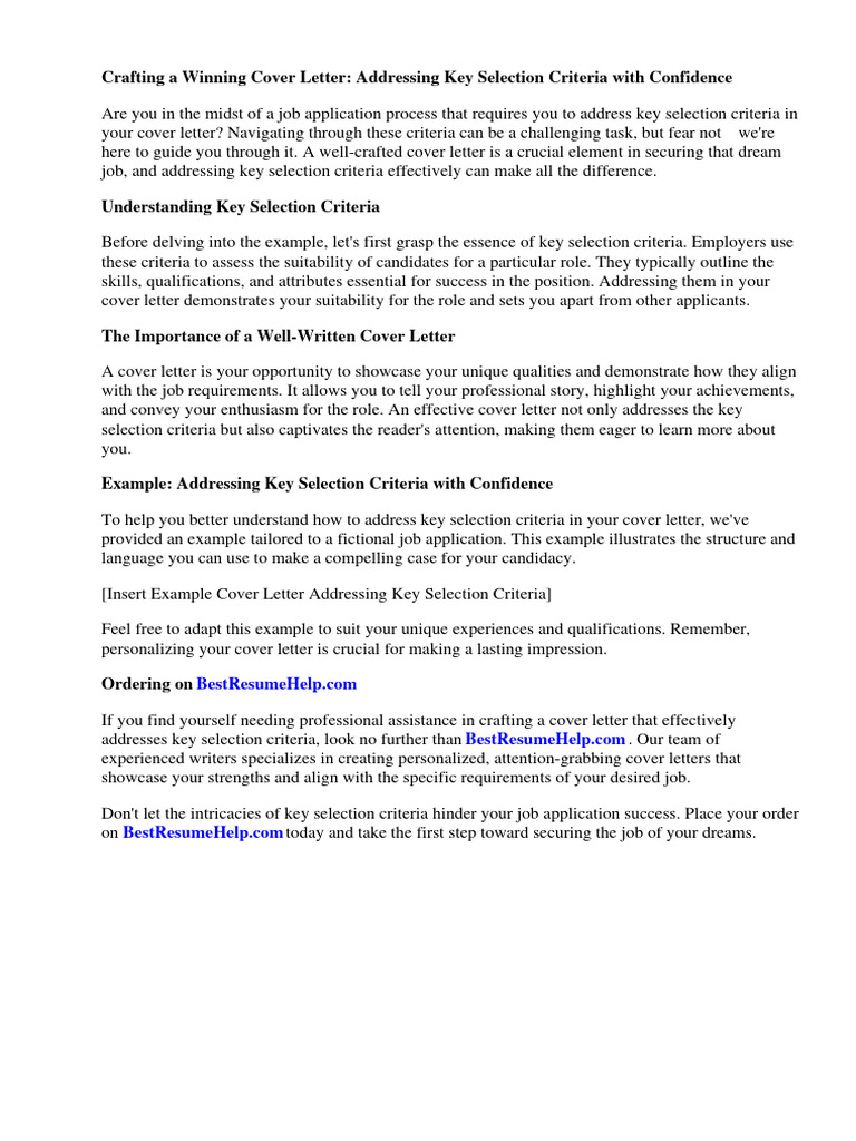 Cover Letter Addressing Key Selection Criteria Example | PDF | Résumé | Experience