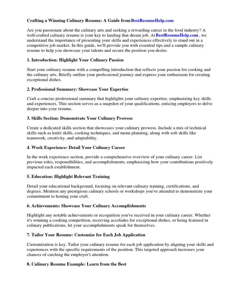 Culinary Resume Examples | Download Free PDF | Résumé | Culinary Arts