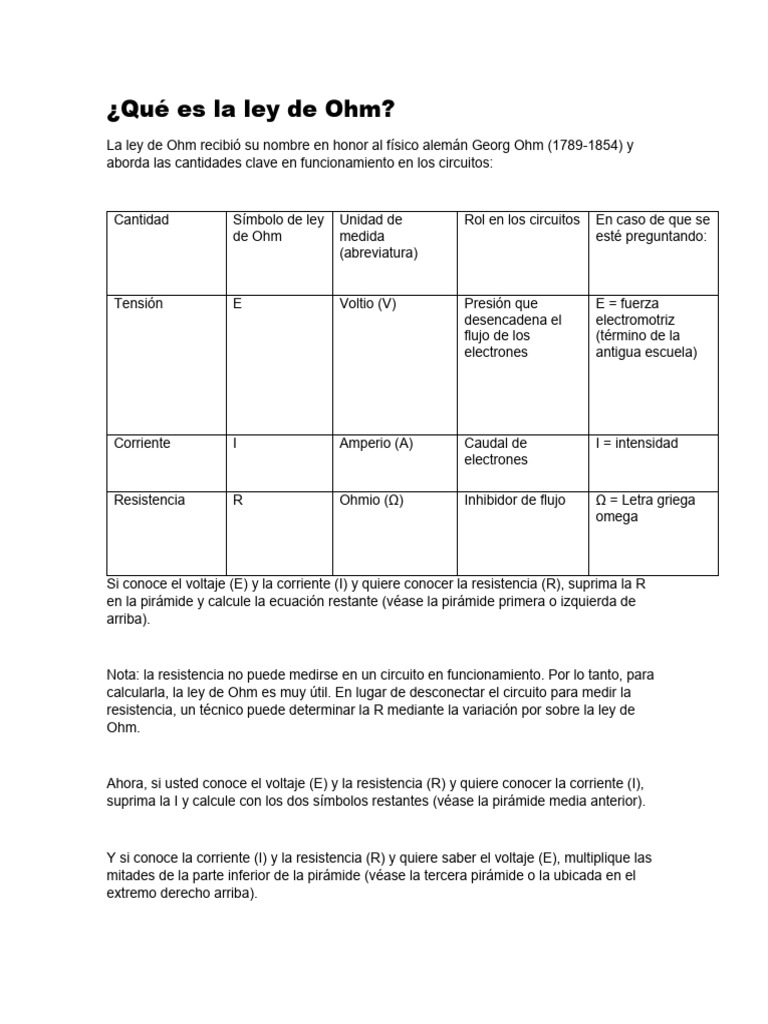 Ley De Ohm Pirámide De Voltaje Y Corriente Pdf Resistencia 6749