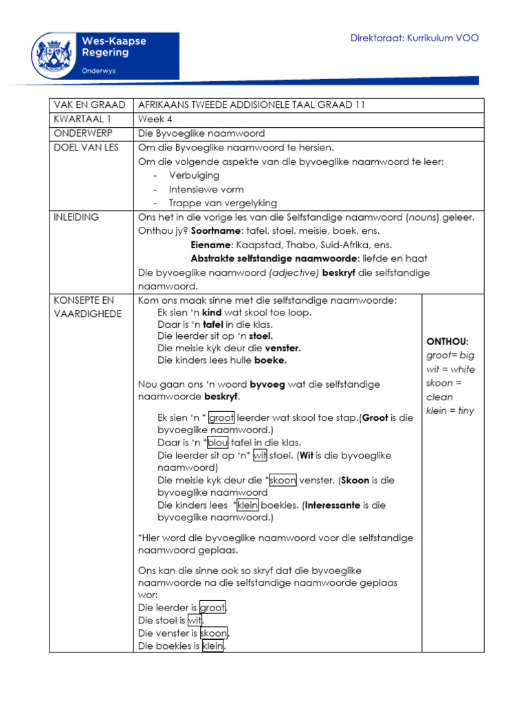 Afrikaans TAT Graad 11 Kwartaal 1 week 4_2021 | PDF
