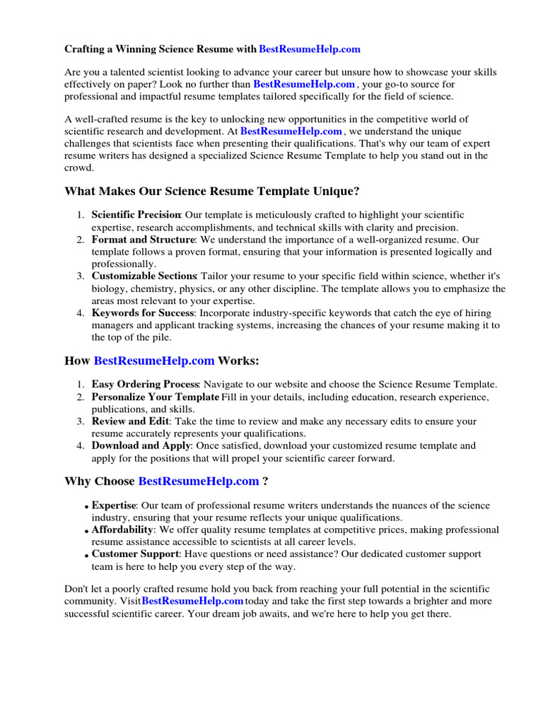 Science Resume Template | Download Free PDF | Science | Résumé