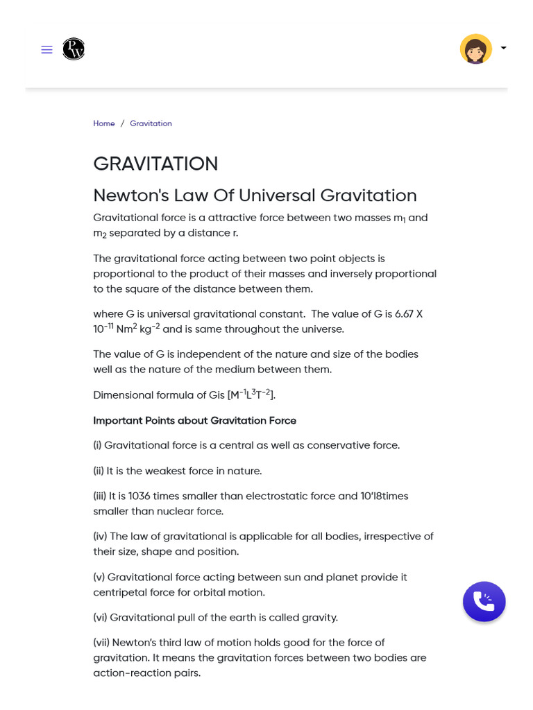 Revision Notes On Gravitation - Gravitation For IITJEE | PDF | Newton's ...