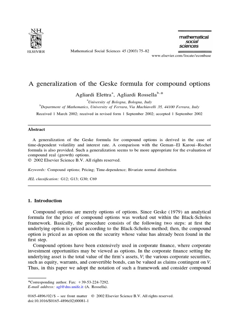 A Generalization of The Geske Formula For Compound Options | PDF ...