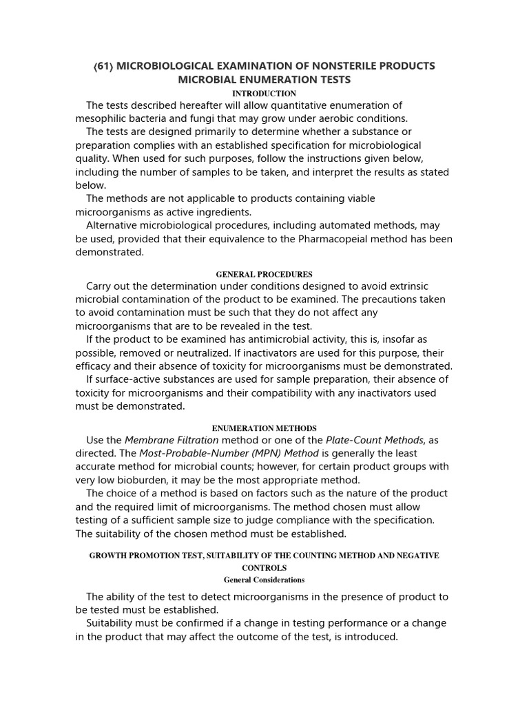 〈61〉 MICROBIOLOGICAL EXAMINATION OF NONSTERILE PRODUCTS MICROBIAL ...