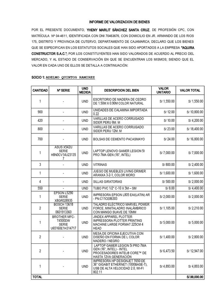 Informe de Valorizacion y Recepcion | PDF | Tecnología de información y comunicaciones ...