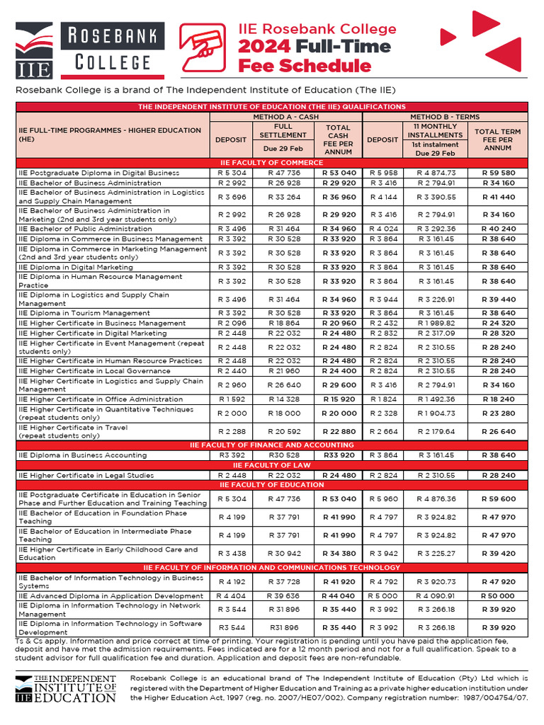 Rosebank College 2024 Fee Schedule | PDF | Payments | Cheque
