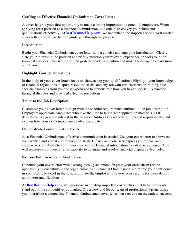 Financial Ombudsman Cover Letter | PDF | Communication | Nursing
