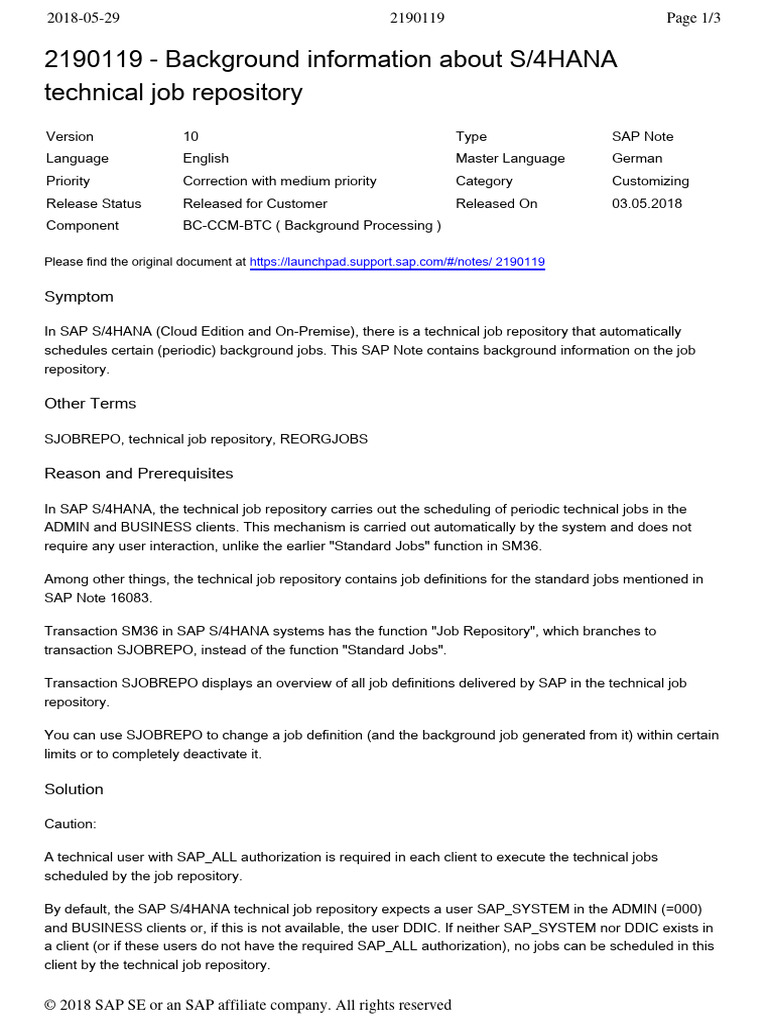 Background Information About S4HANA Technical Job Repository | PDF | Computing | Software