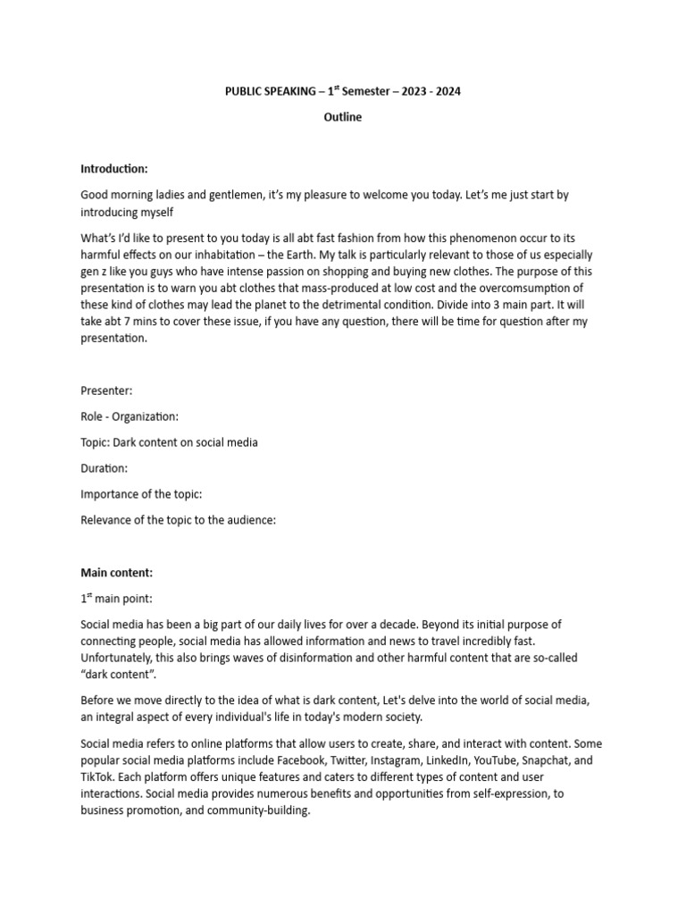 PUBLIC SPEAKING - Midterm Outline | PDF | Social Media | Popular ...