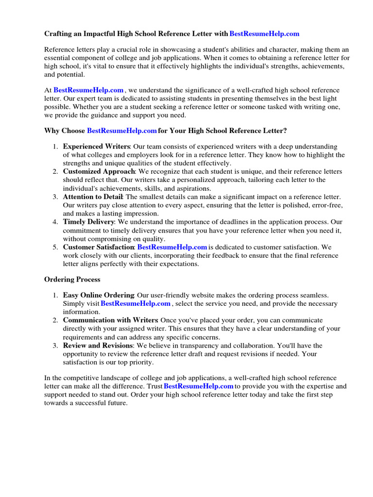 High School Reference Letters Guide | PDF | Motivation | Motivational