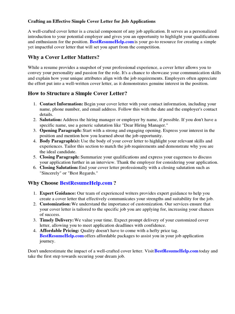 Simple Cover Letter for Job Application Sample | PDF | Résumé | Employment