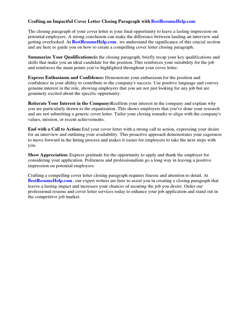 Cover Letter Closing Paragraph | PDF | Résumé | Job Interview