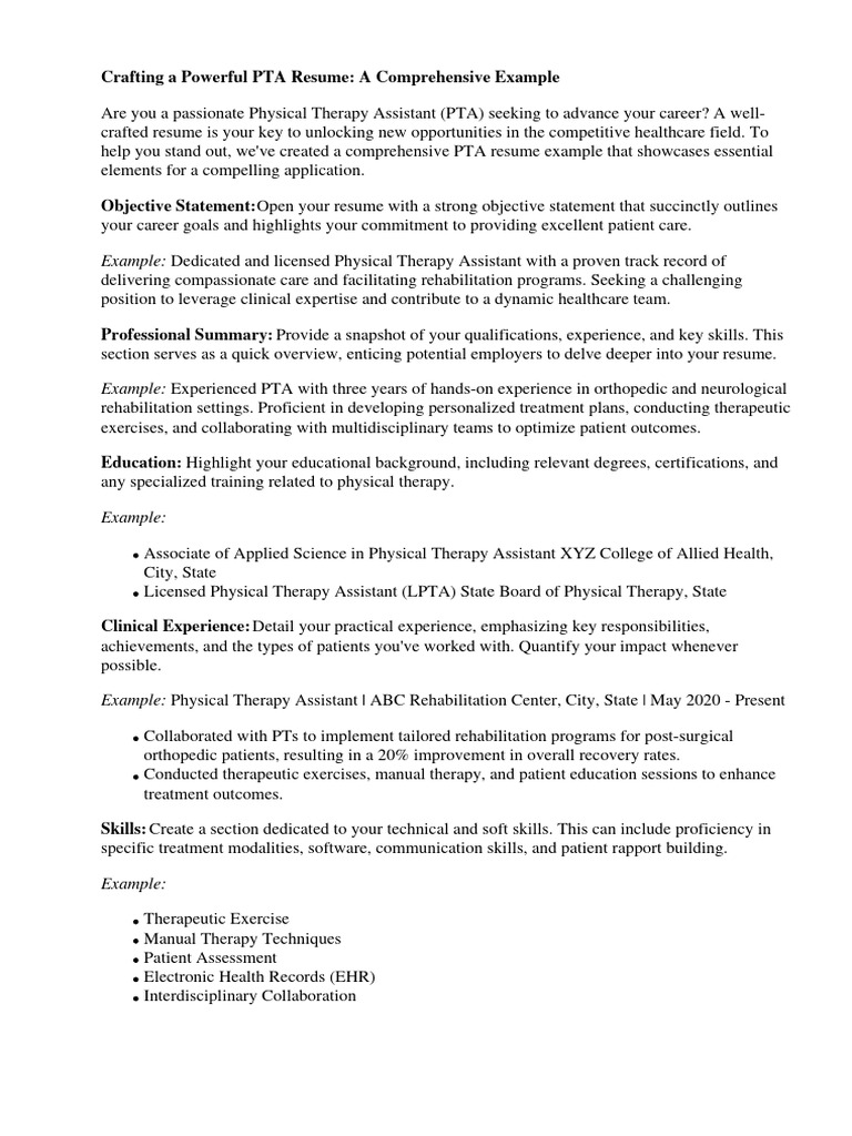 Pta Resume Example | PDF | Physical Therapy | Therapy