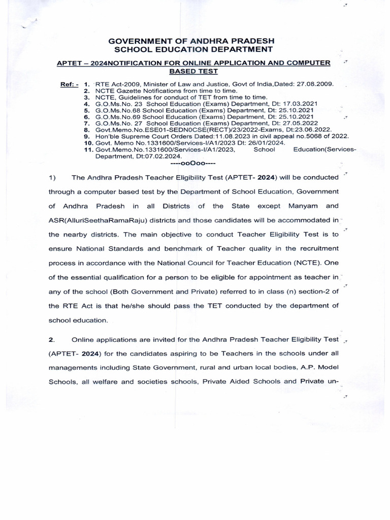 Aptet 2024 Notification | PDF