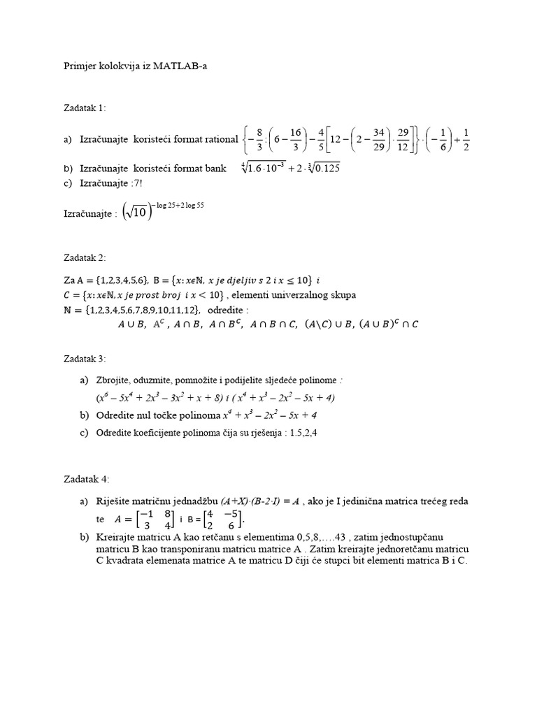 Primjer Kolokvija Iz MATLAB | PDF