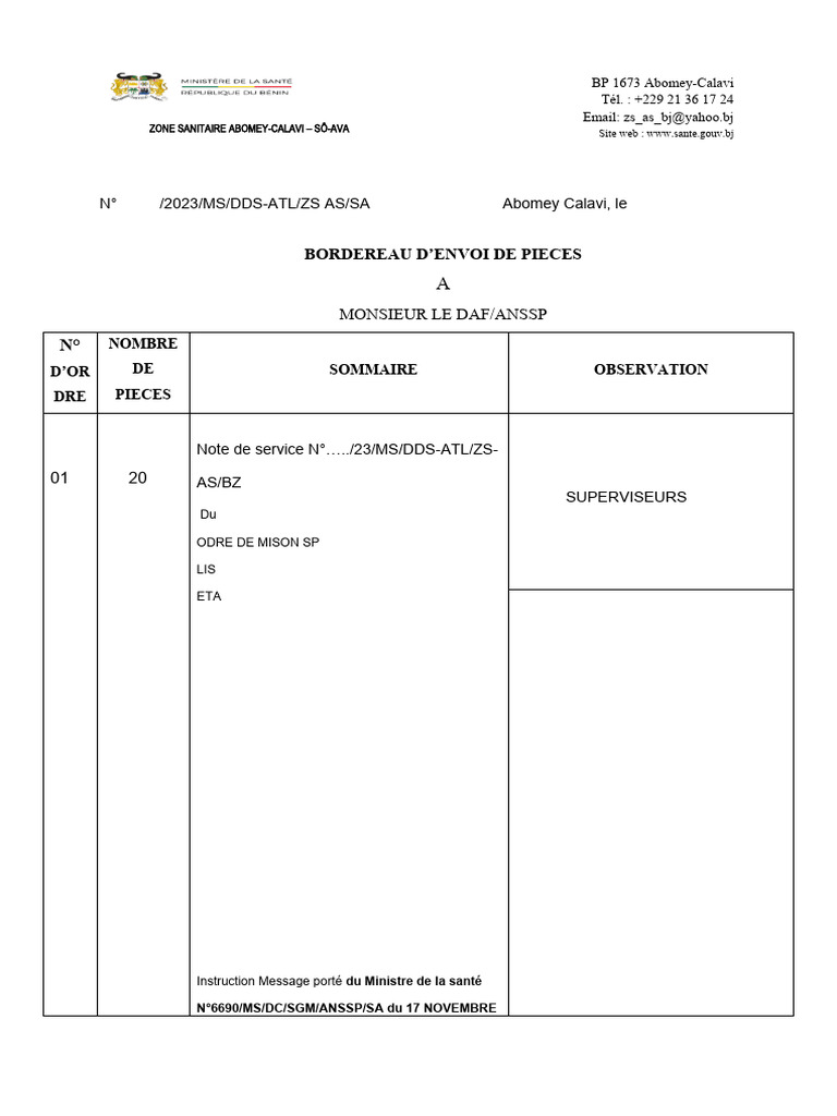 Bordereau de Transmission Des Pieces Cerrhud | PDF | Finance et gestion ...
