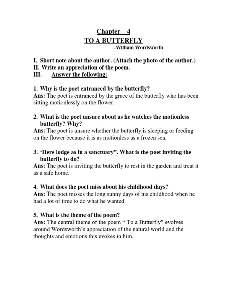 Analysis of Wordsworth's "To a Butterfly" | PDF