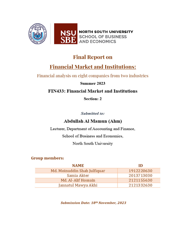 FIN433 Ahm BEST REPORT Alif Akhi Samia Julfiqure | PDF | Price–Earnings Ratio | Stocks