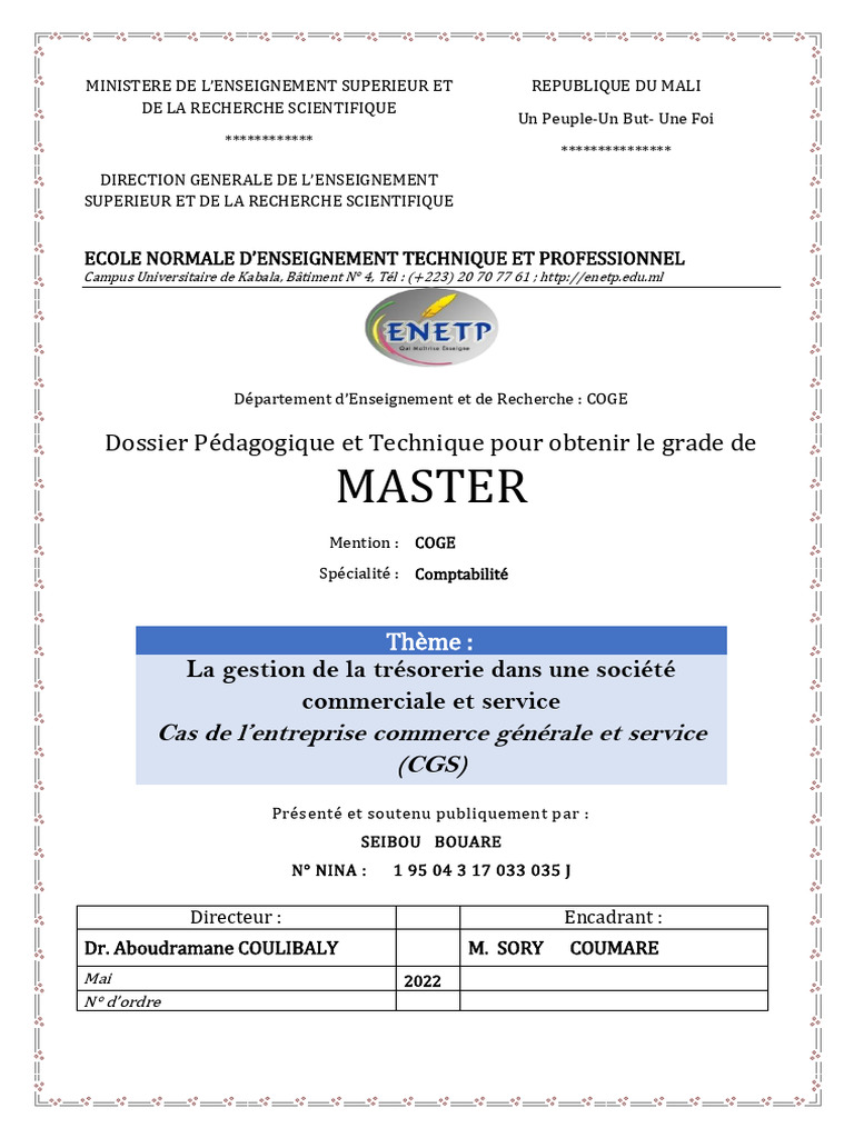 La Gestion de La Tresorerie P F E | PDF | Banques | Fonds de roulement