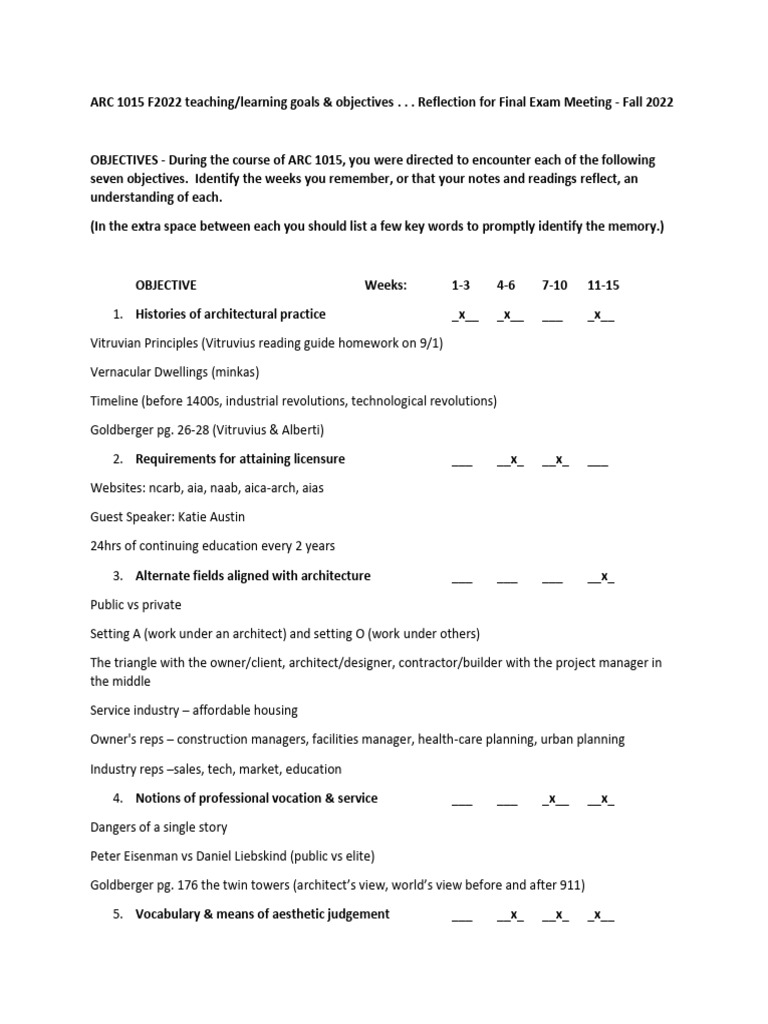 Arc 1015 Final Assessment Form For Final Exam Credit 7 | PDF ...